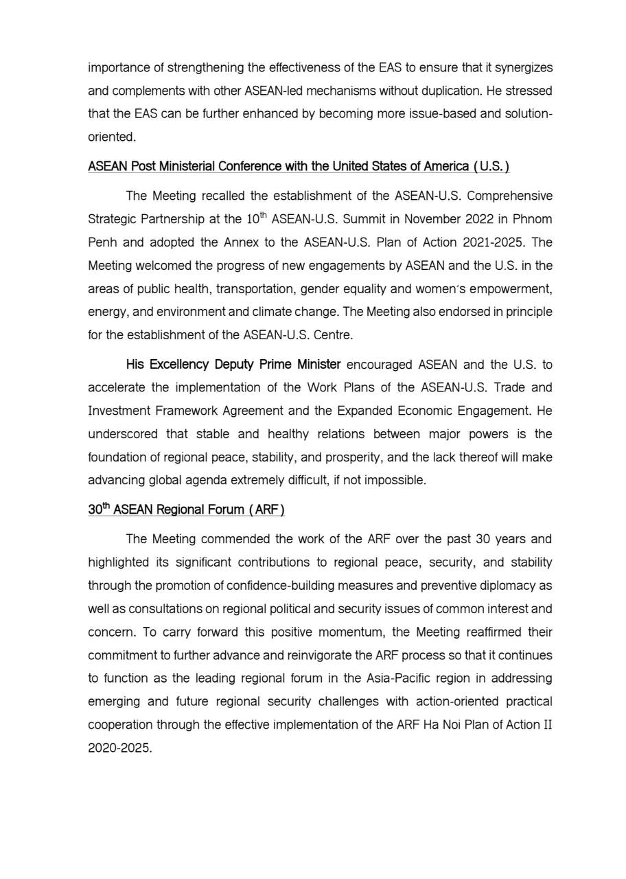Outcomes Of The 13th East Asia Summit Foreign Ministers Meeting Asean