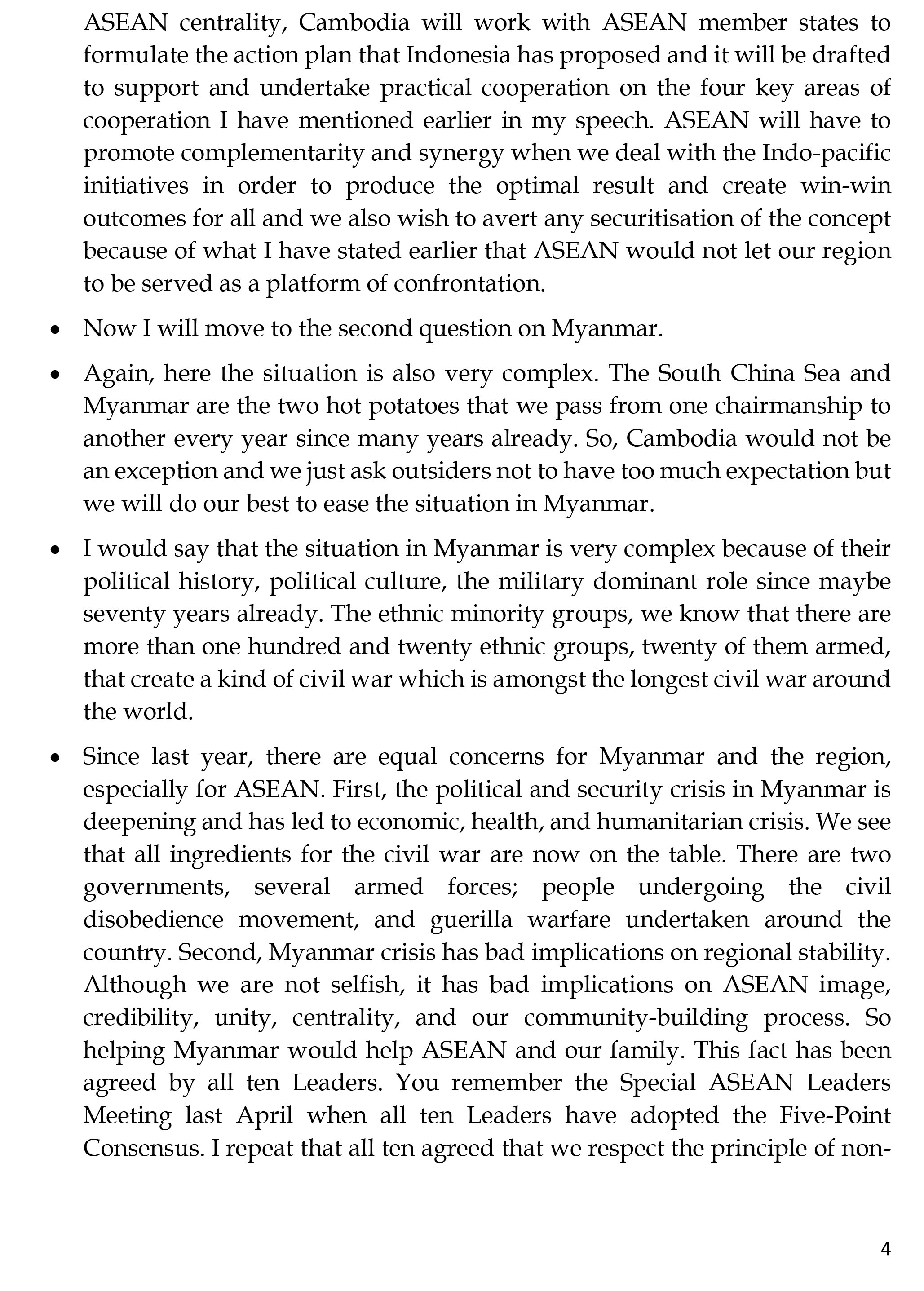 Transcript Of Responses By H E Deputy Prime Minister Prak Sokhonn