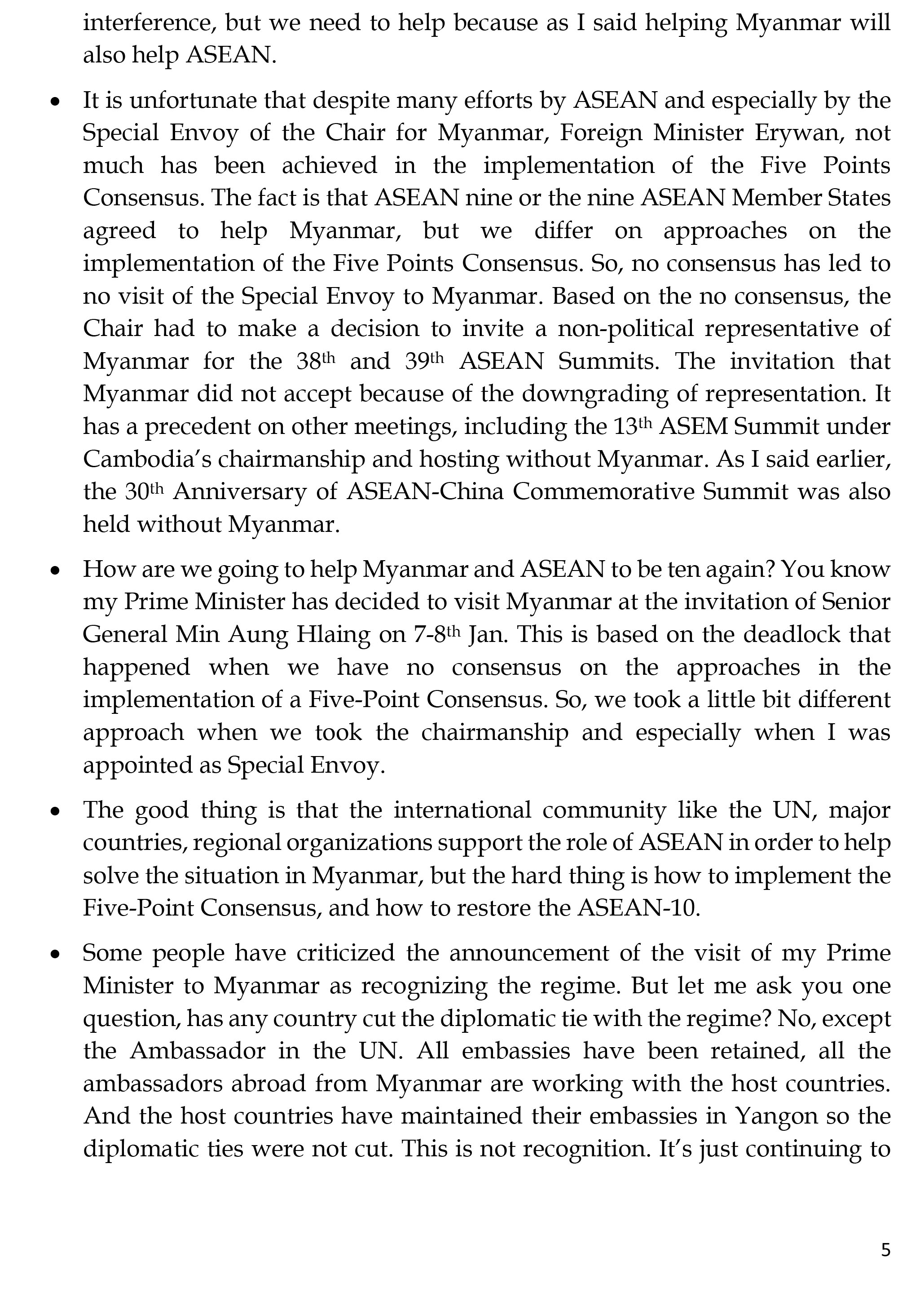 Transcript Of Responses By H E Deputy Prime Minister Prak Sokhonn