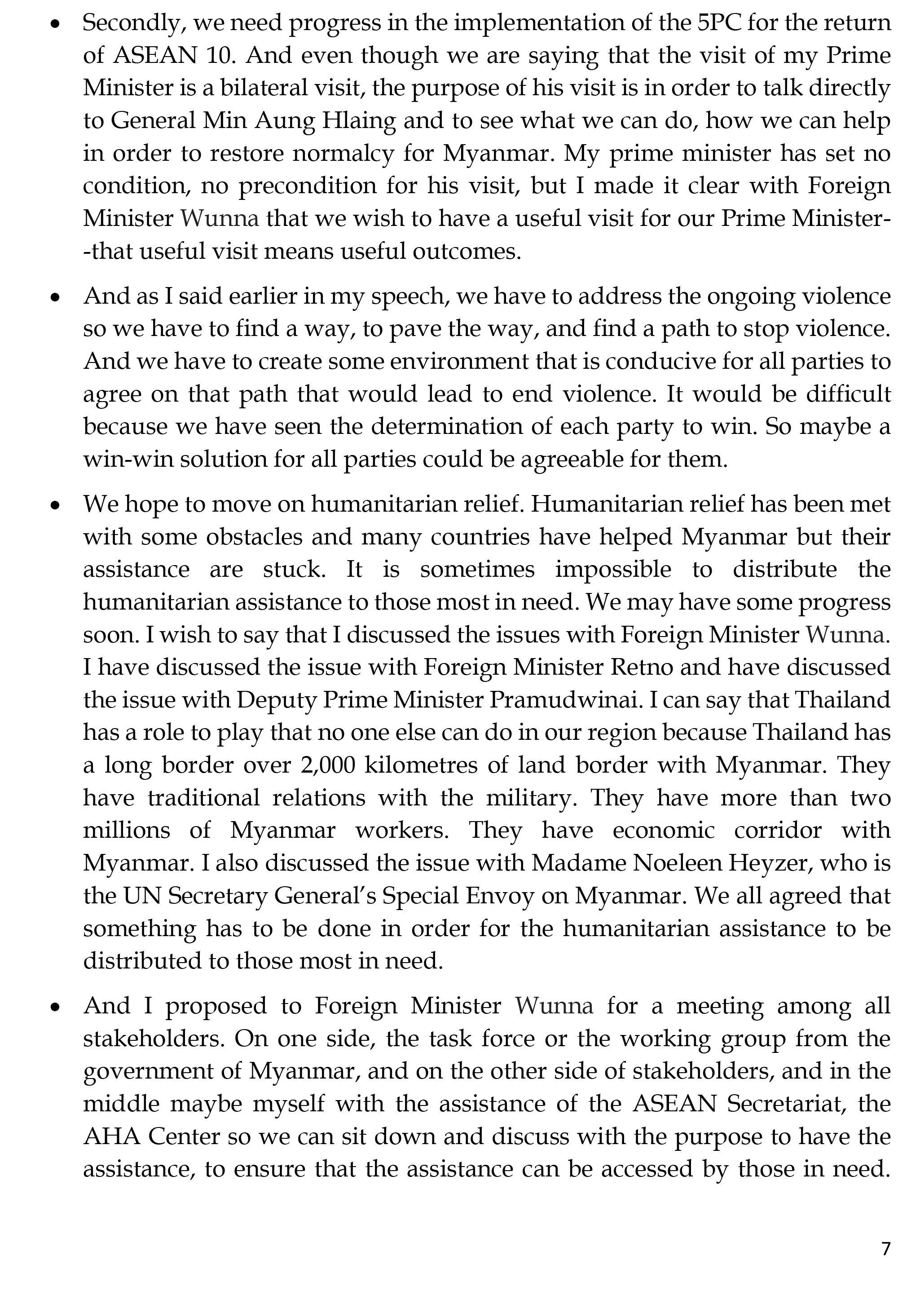 Transcript Of Responses By H E Deputy Prime Minister Prak Sokhonn